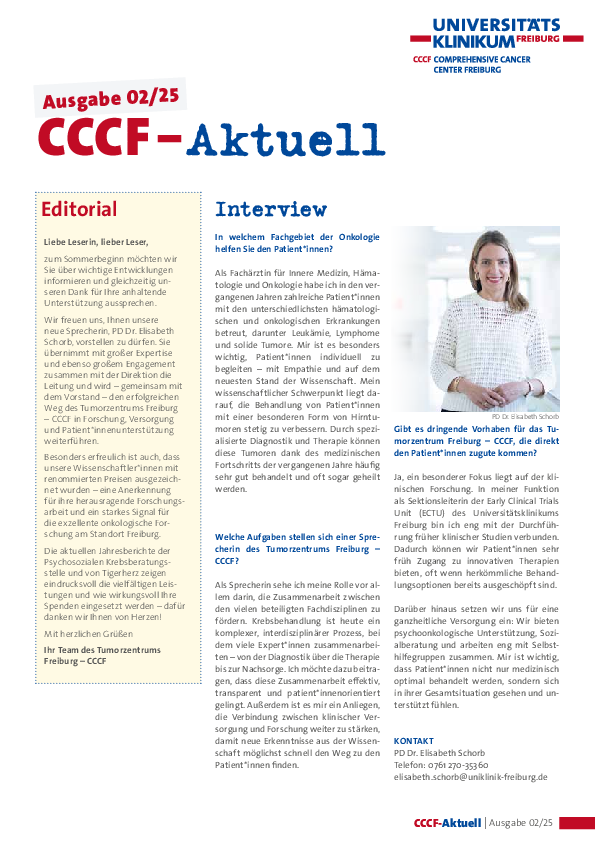 CCCF-Aktuell: Neue CCCF-Sprecherin und Jahresrückblicke | Universitätsklinikum Freiburg